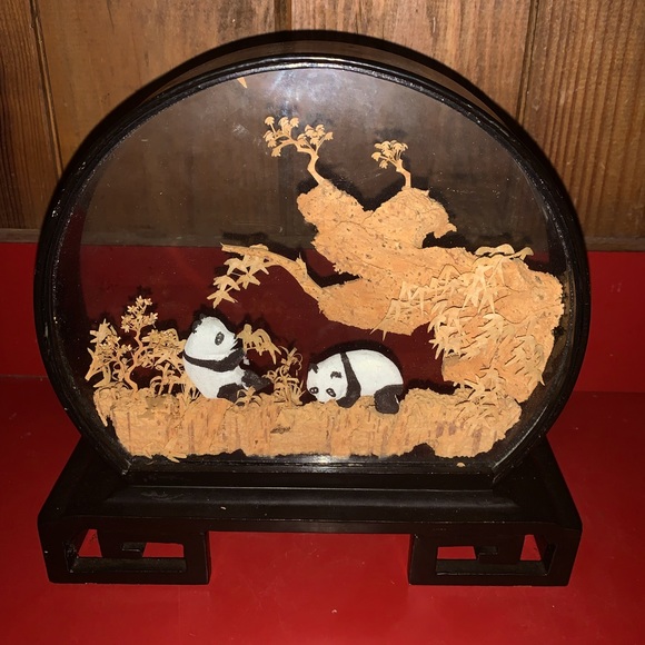 Hand Crafted | Accents | Vintage Chinese Cork Art Panda Scene | Poshmark